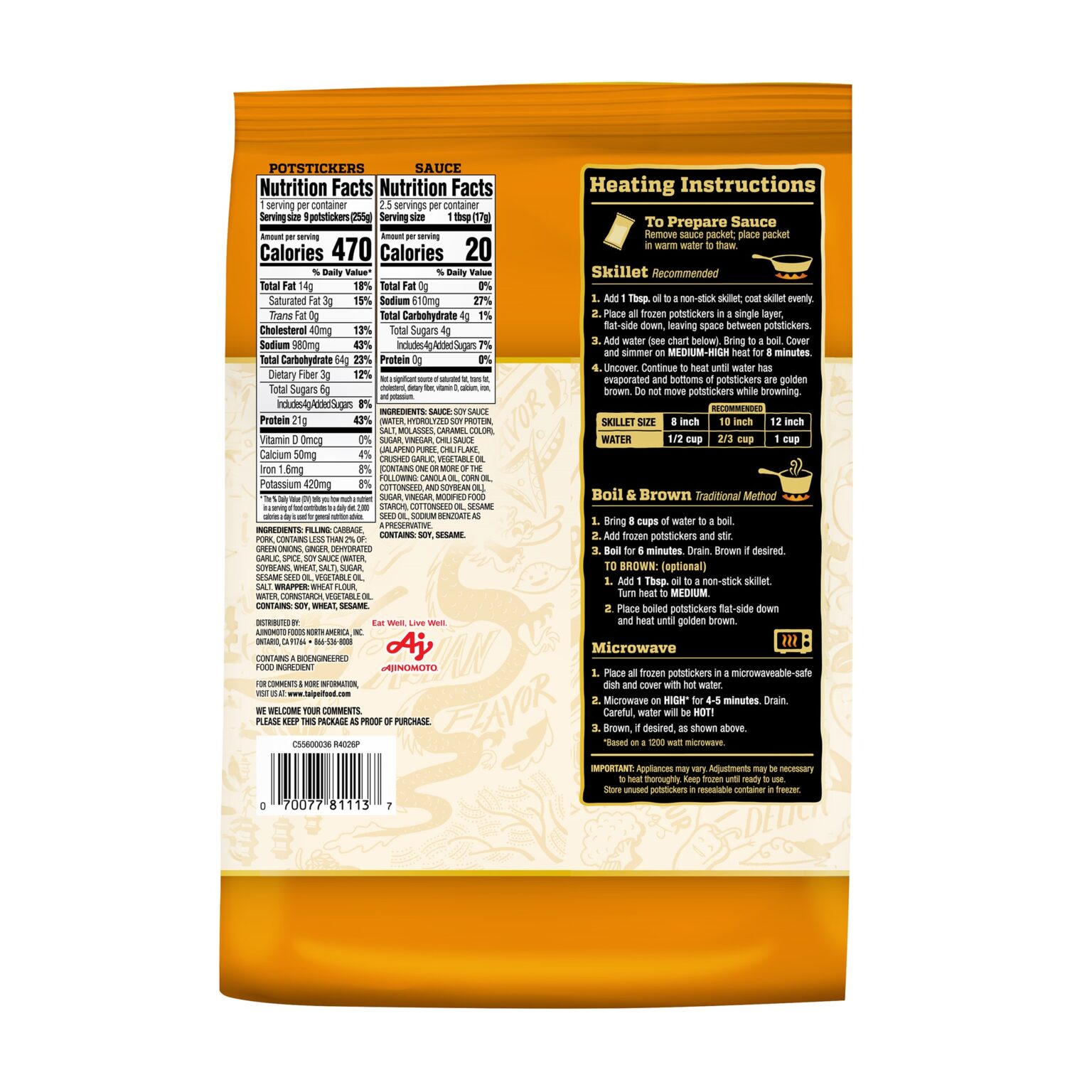 Pork Potstickers with Sauce, 46.5oz - Tai Pei